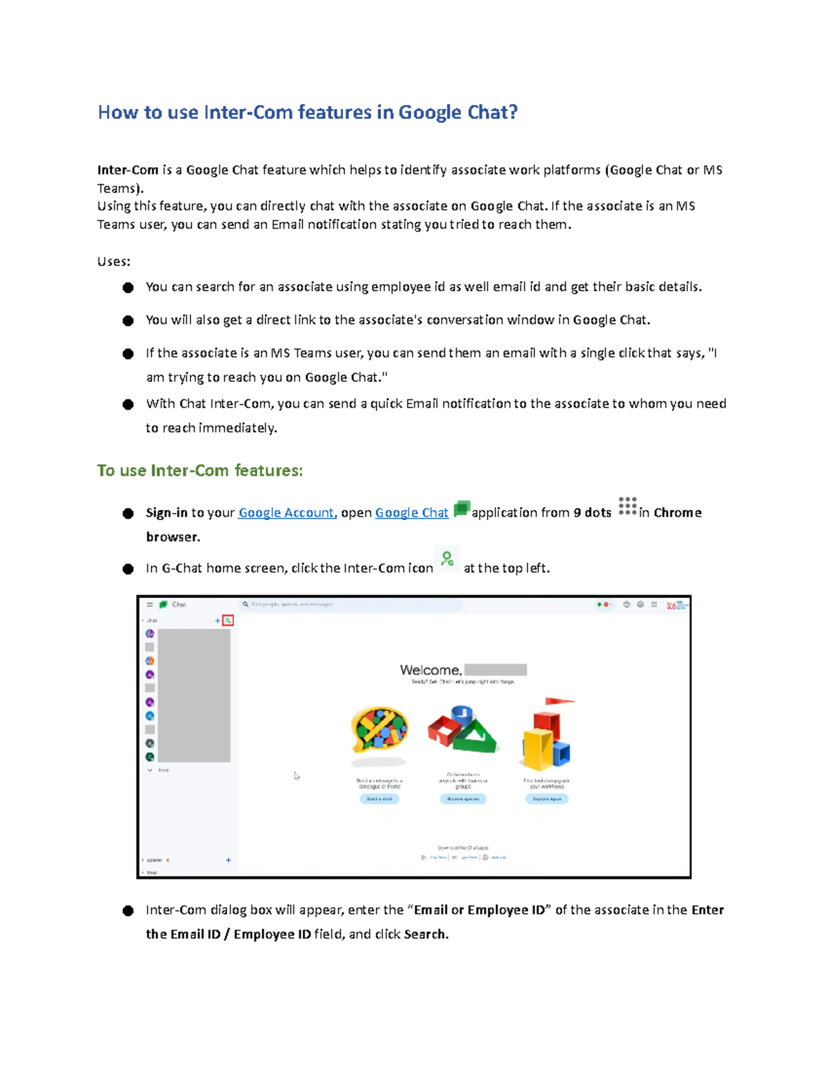 How to use Inter-Com features in Google Chat - How to use Inter-Com ...