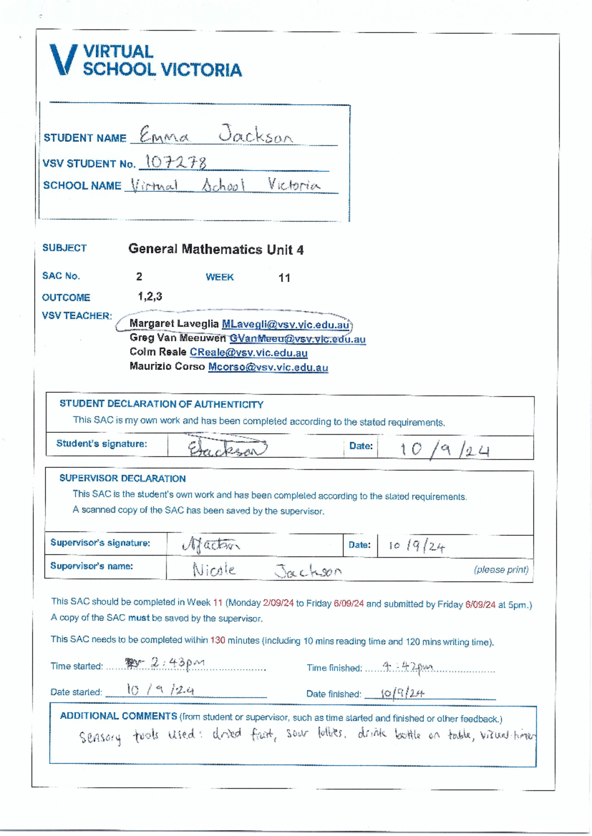 Wk11 GMemma SAC - Completed (not graded) SAC - V VIRTUAL SCHOOL VICTORIA STUDENT NAME Emma ...