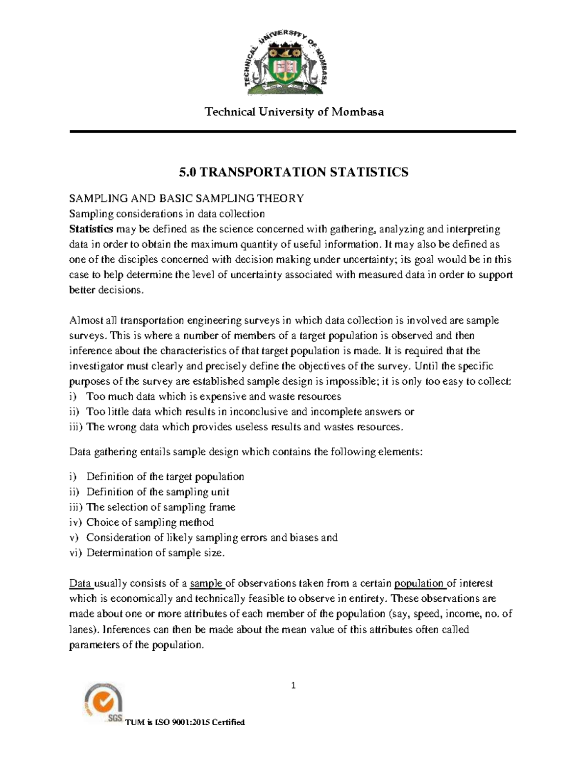 Transportation engineering - 1 Technical University of Mombasa 5 ...