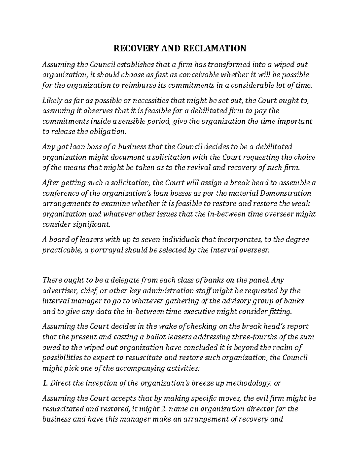 Recovery AND Reclamation - RECOVERY AND RECLAMATION Assuming the ...