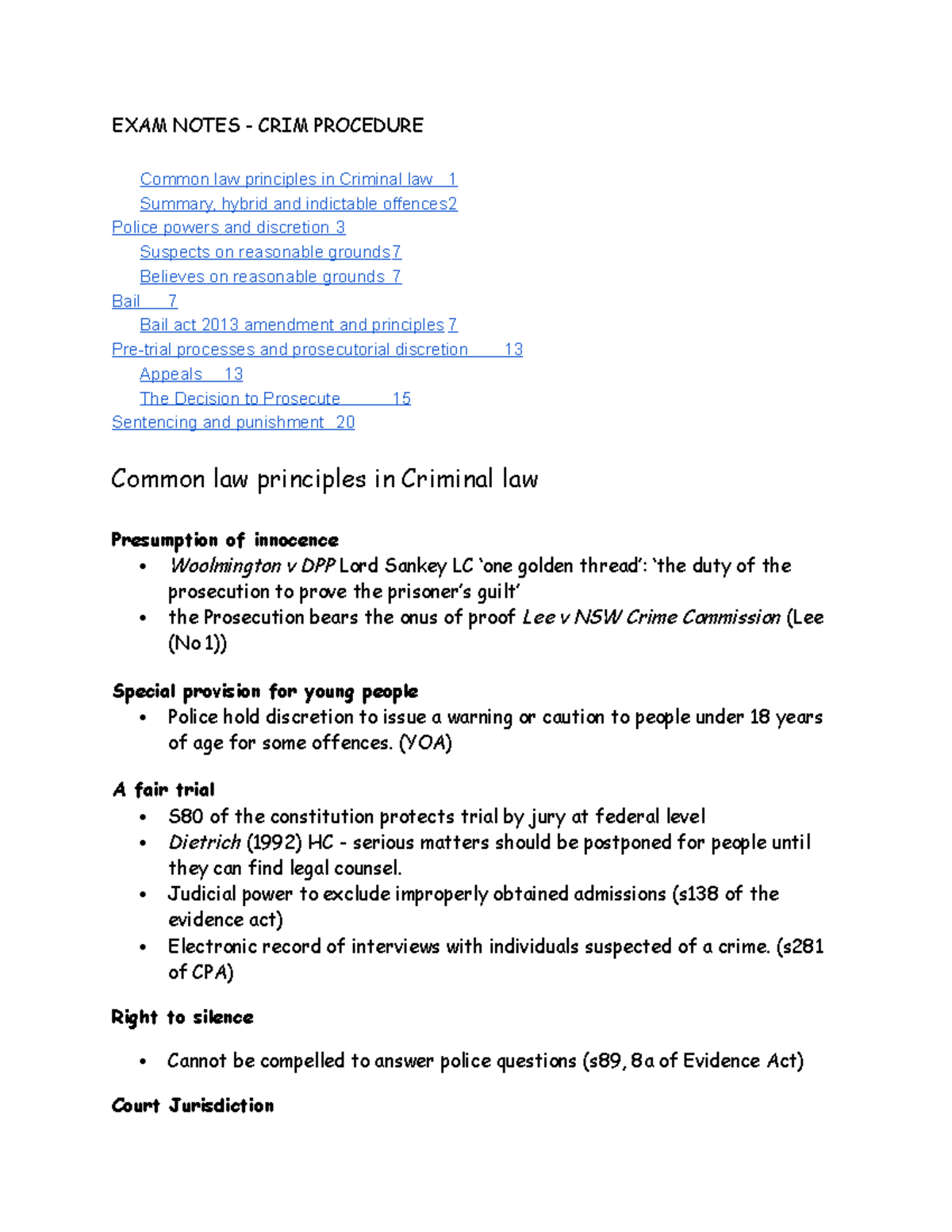 FINAL EXAM NOTES CRIMINAL PROCEDURE - EXAM NOTES - CRIM PROCEDURE ...