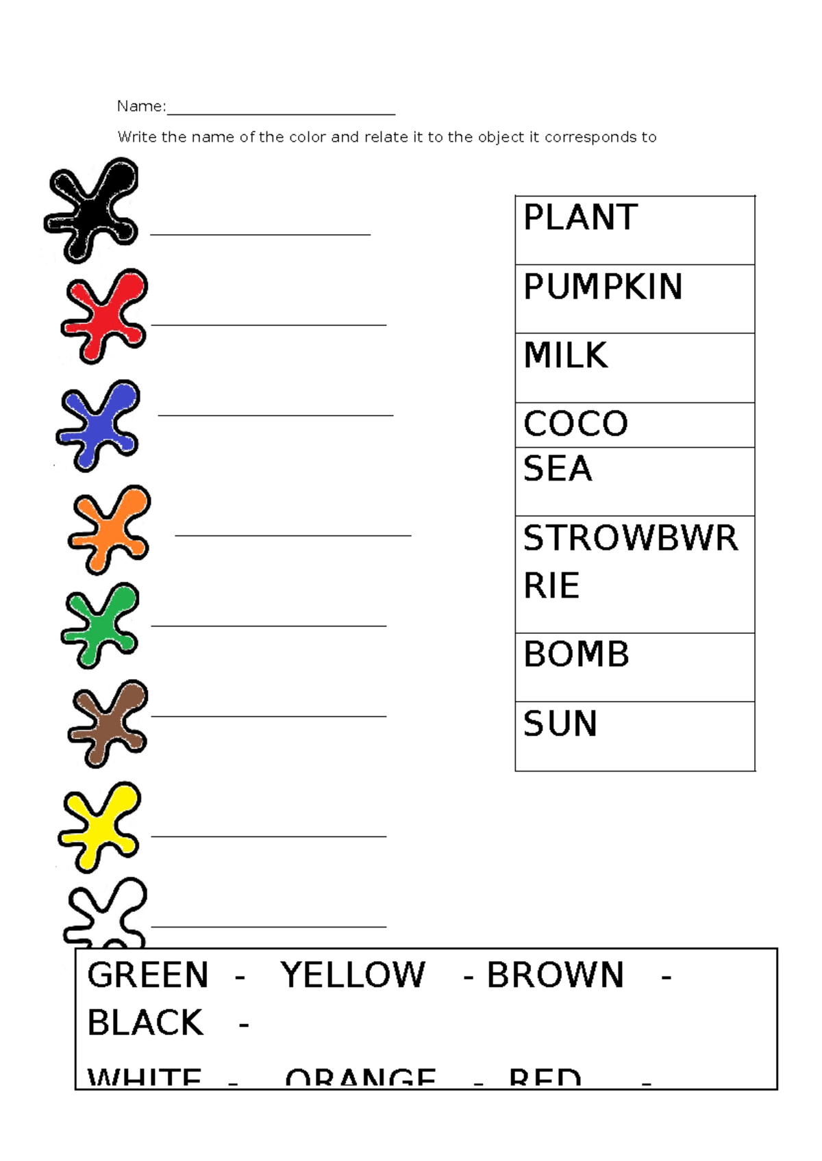 The colors - Evaluación de los colores en ingles - Name ...