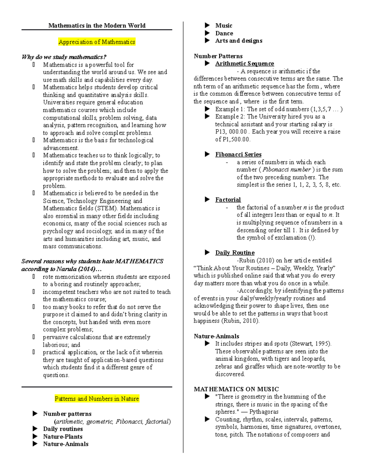 Mathematics in the Modern World Lesson 1-3 Notes - Mathematics in the ...