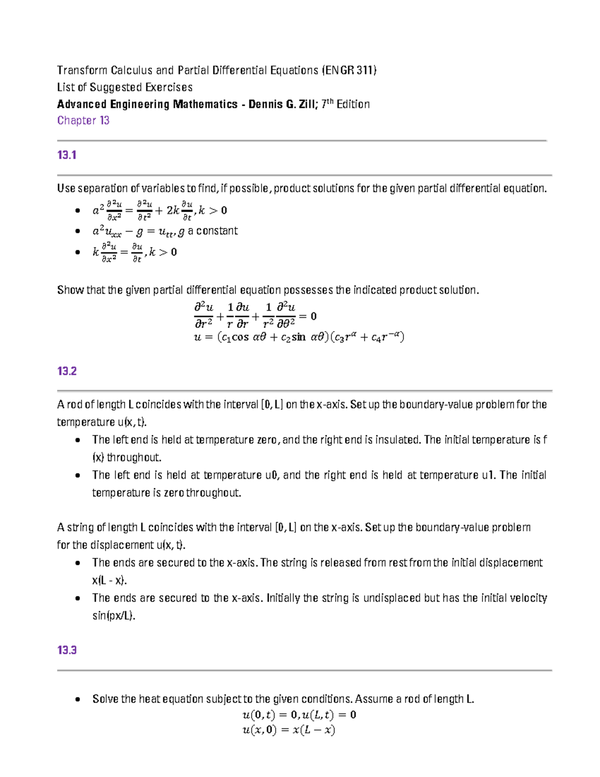 Chapter 13 ENGR 311 practice material - Transform Calculus and Partial Differential Equations ...