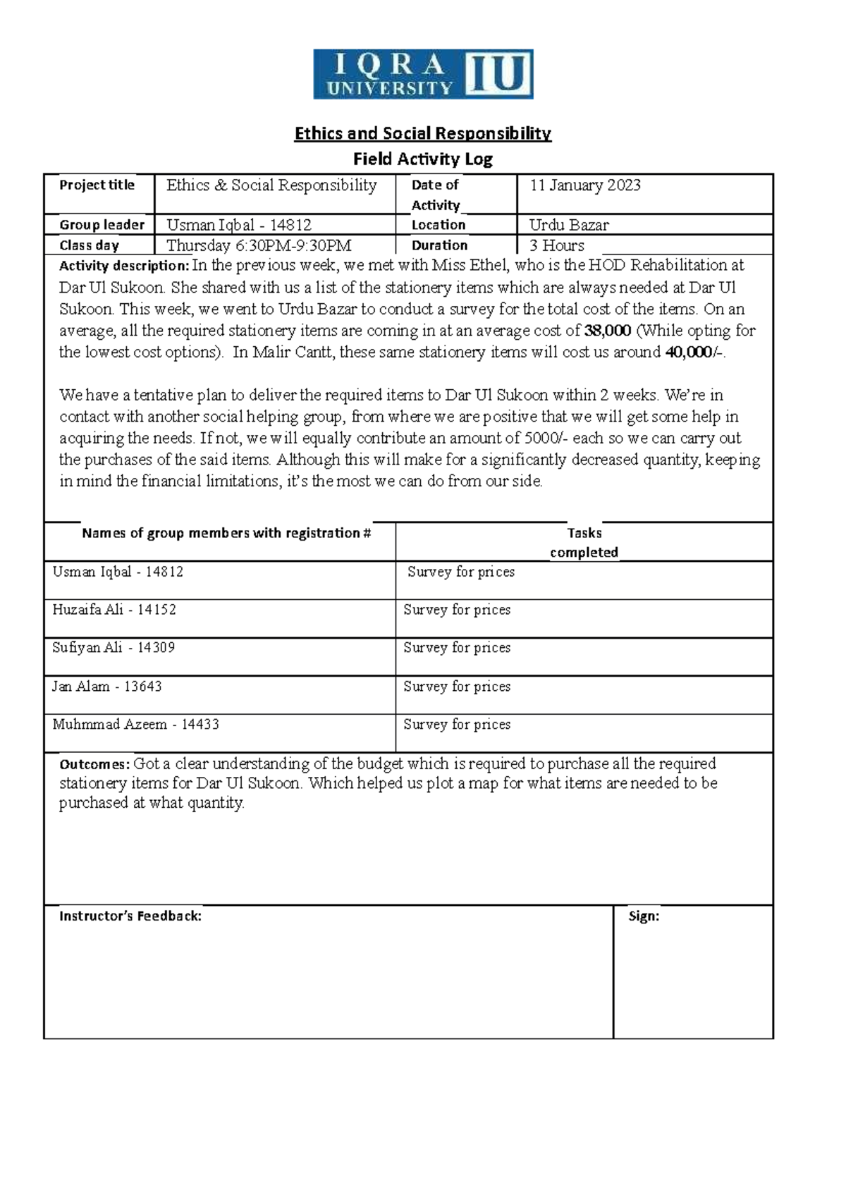 3.ESR Field Log Template - Ethics and Social Responsibility Field ...