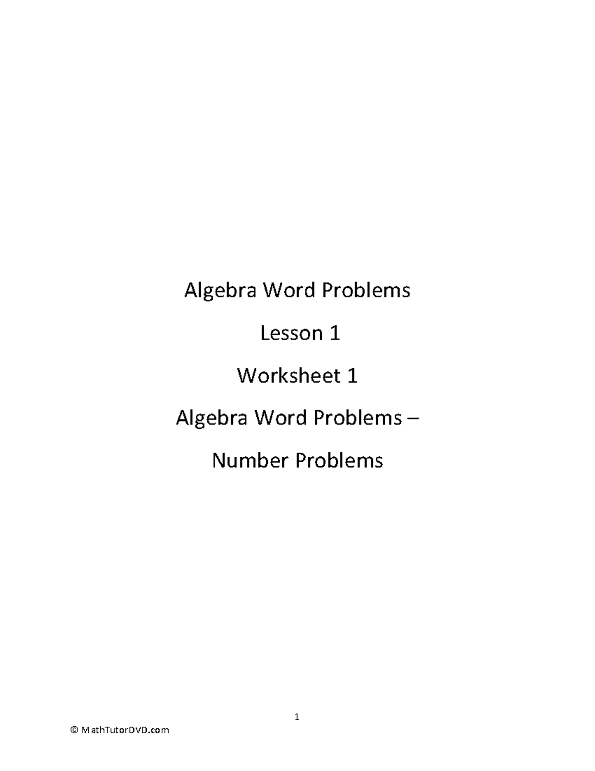 Algebra Word Problems Worksheet 1 Number Problems English81 Studocu