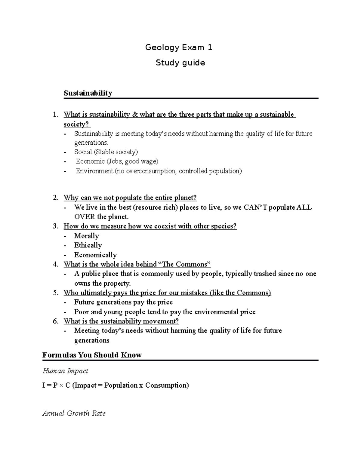 Geology Study Guide Exam 1 - Geology Exam 1 Study guide Sustainability ...