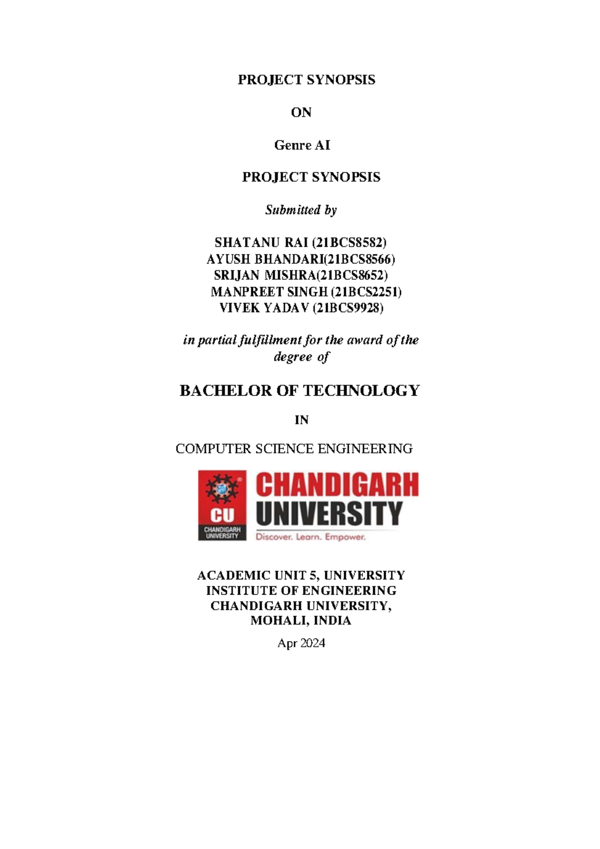 Project Synopsis 2.2 - Notes - PROJECT SYNOPSIS ON Genre AI PROJECT ...