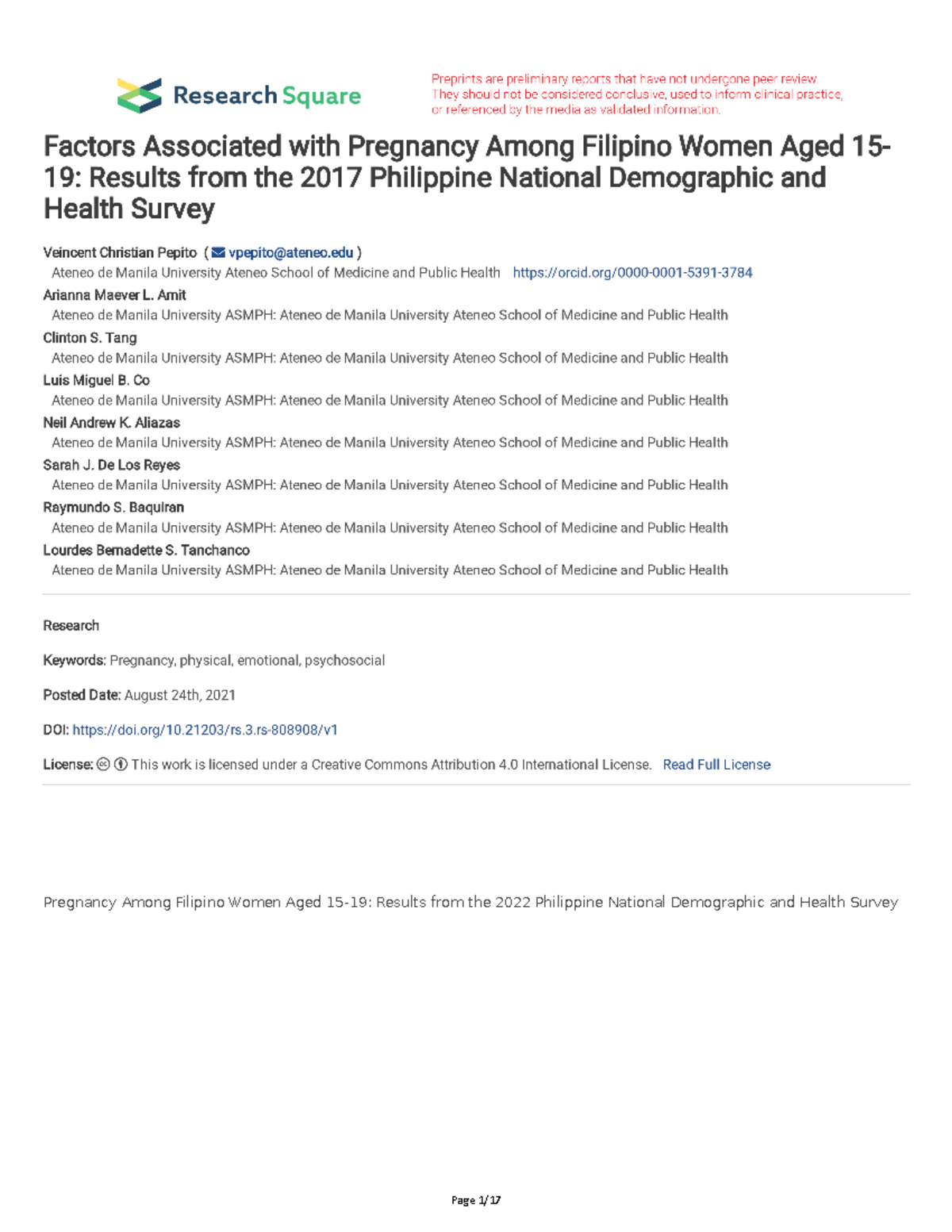 My Research in Adamson University of the Philippines - Pregnancy Among ...