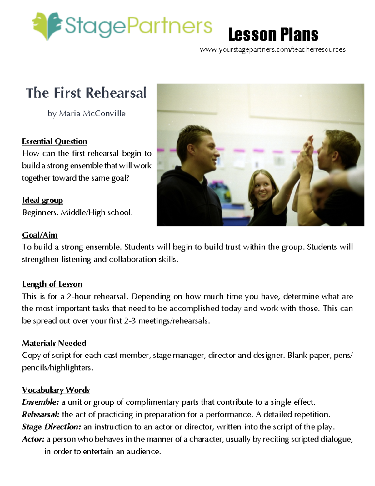 Lesson Plan - The First Rehearsal - T he First Rehearsal by Maria ...