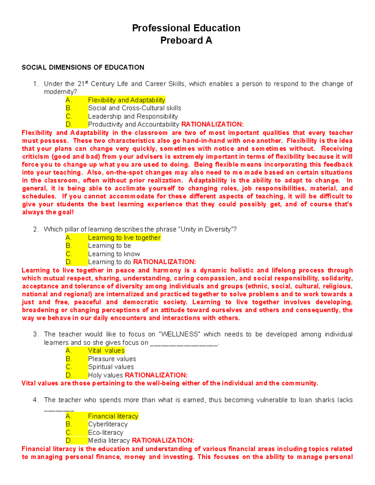 Professional Education part 1 - Professional Education Preboard A ...