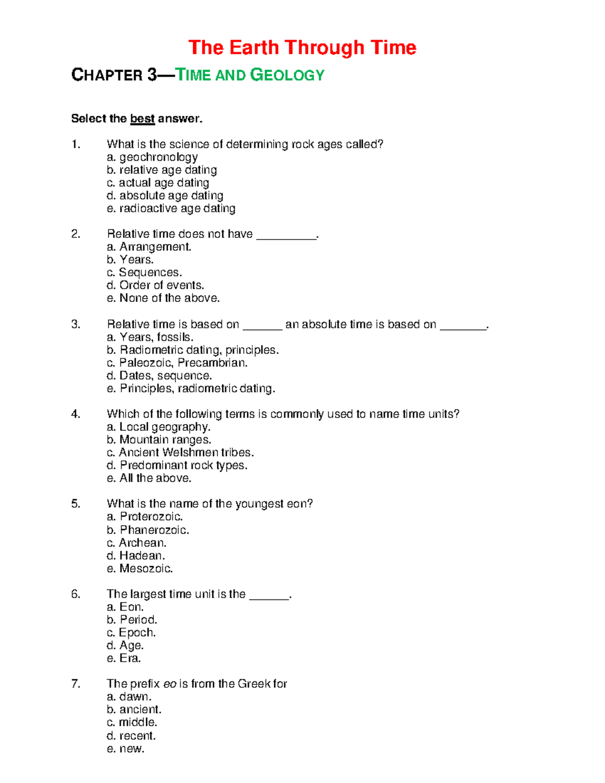 Ch03 Time and Geology Test - The Earth Through Time CHAPTER 3 —TIME AND ...