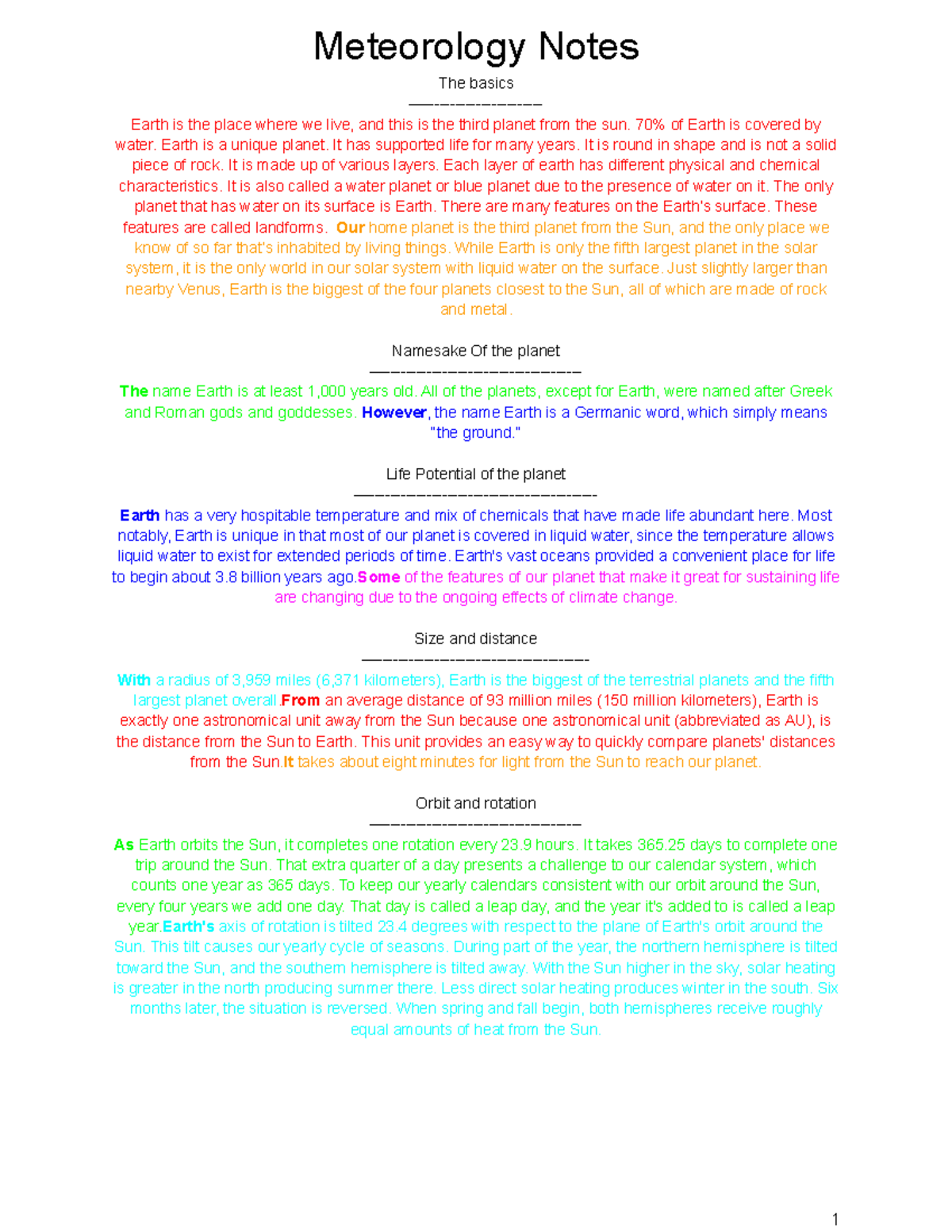 earth basic notes - Meteorology Notes The basics —- Earth is the place ...