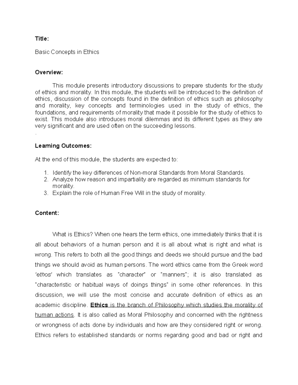 Basic Concepts of Ethics ( Updated) - Title: Basic Concepts in Ethics ...