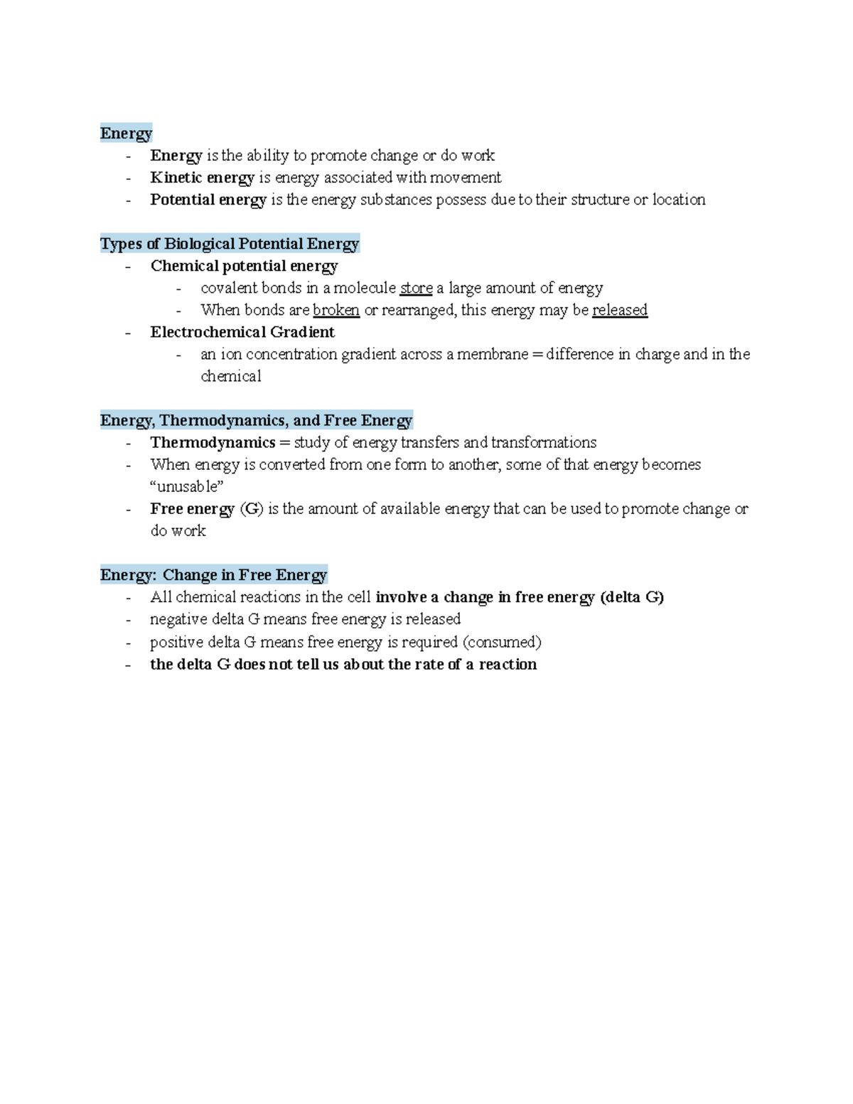 Bio 151, energy - Energy - Energy is the ability to promote change or ...