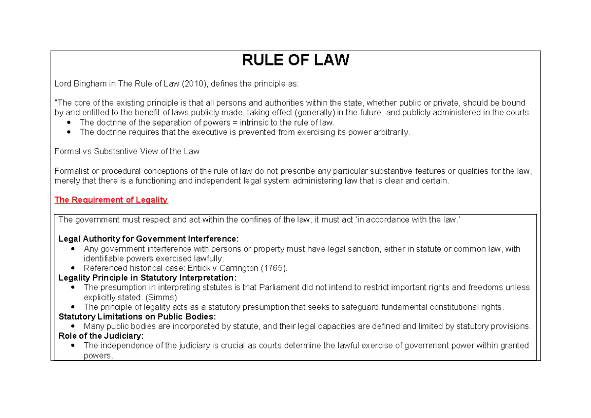 Public Law 1, Revision - RULE OF LAW Lord Bingham in The Rule of Law ...