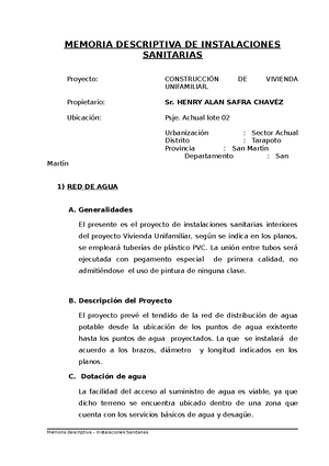 Memoria Descriptiva - Electricas - MEMORIA DESCRIPTIVA DE INSTALACIONES ELECTRICAS Proyecto ...