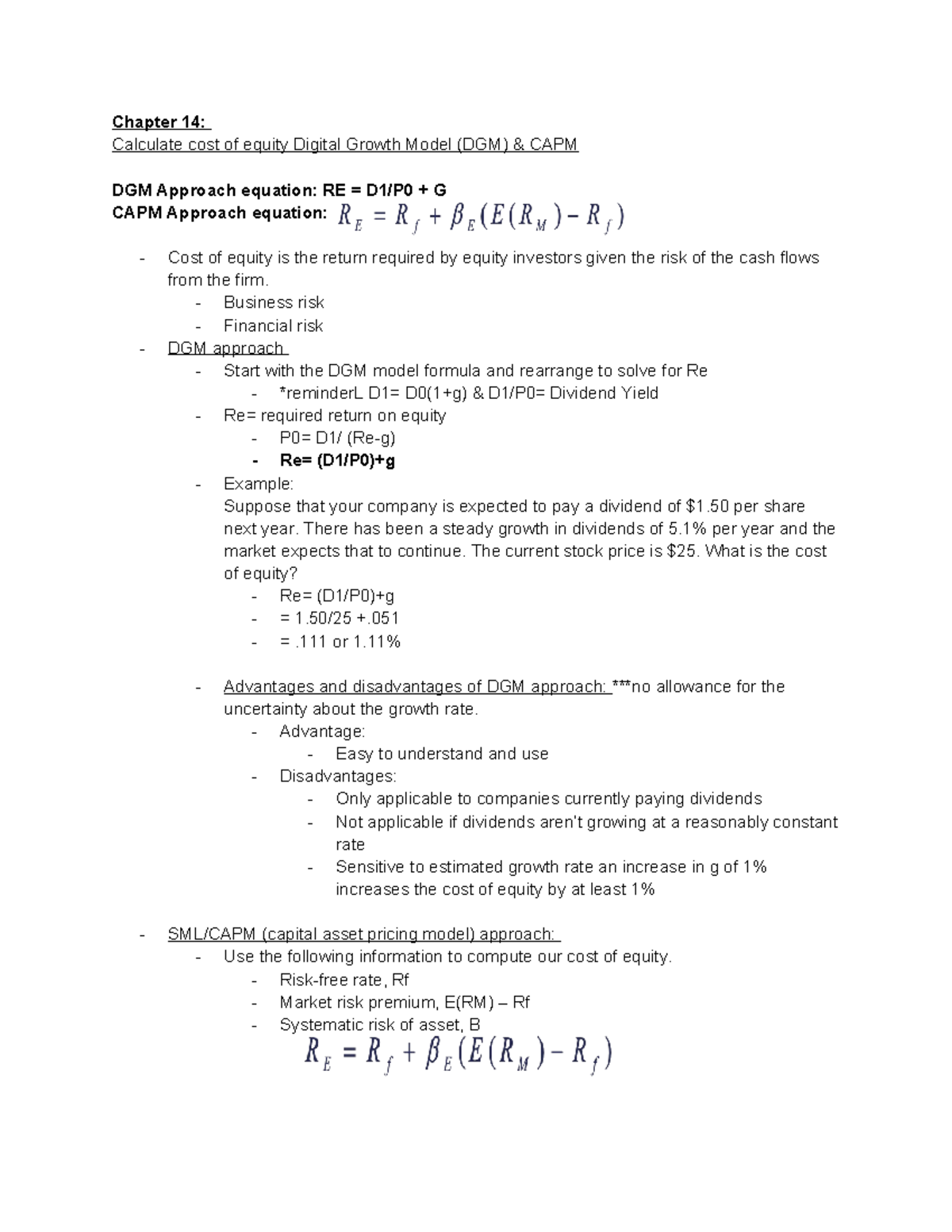 FIN Final Exam Study Guide - Chapter 14: Calculate cost of equity ...