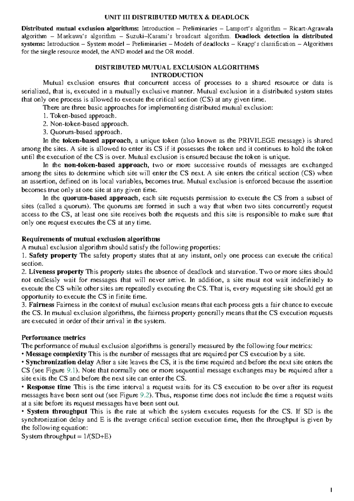 Unit 3 DS R2017 converted - UNIT III DISTRIBUTED MUTEX & DEADLOCK Distributed mutual exclusion ...