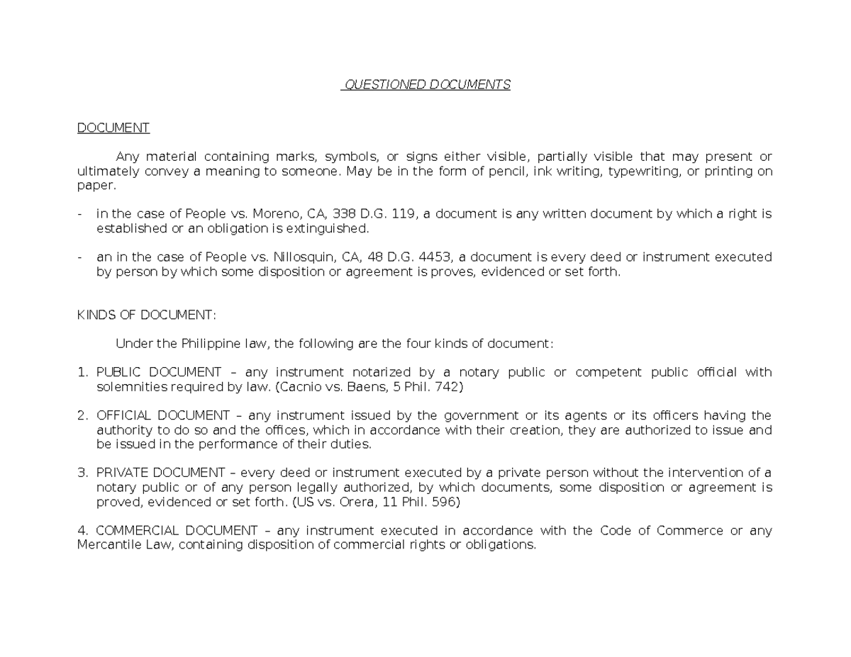 Questioned Documents shet - QUESTIONED DOCUMENTS DOCUMENT Any material ...