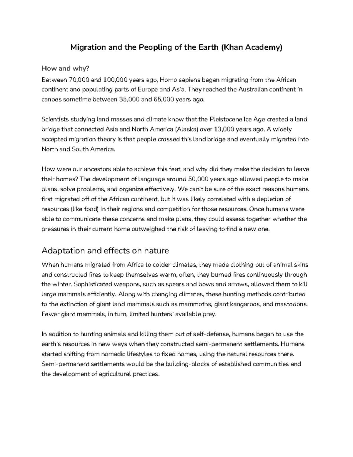 Migration+and+the+Peopling+of+the+Earth+(Khan+Academy) - Migration and ...