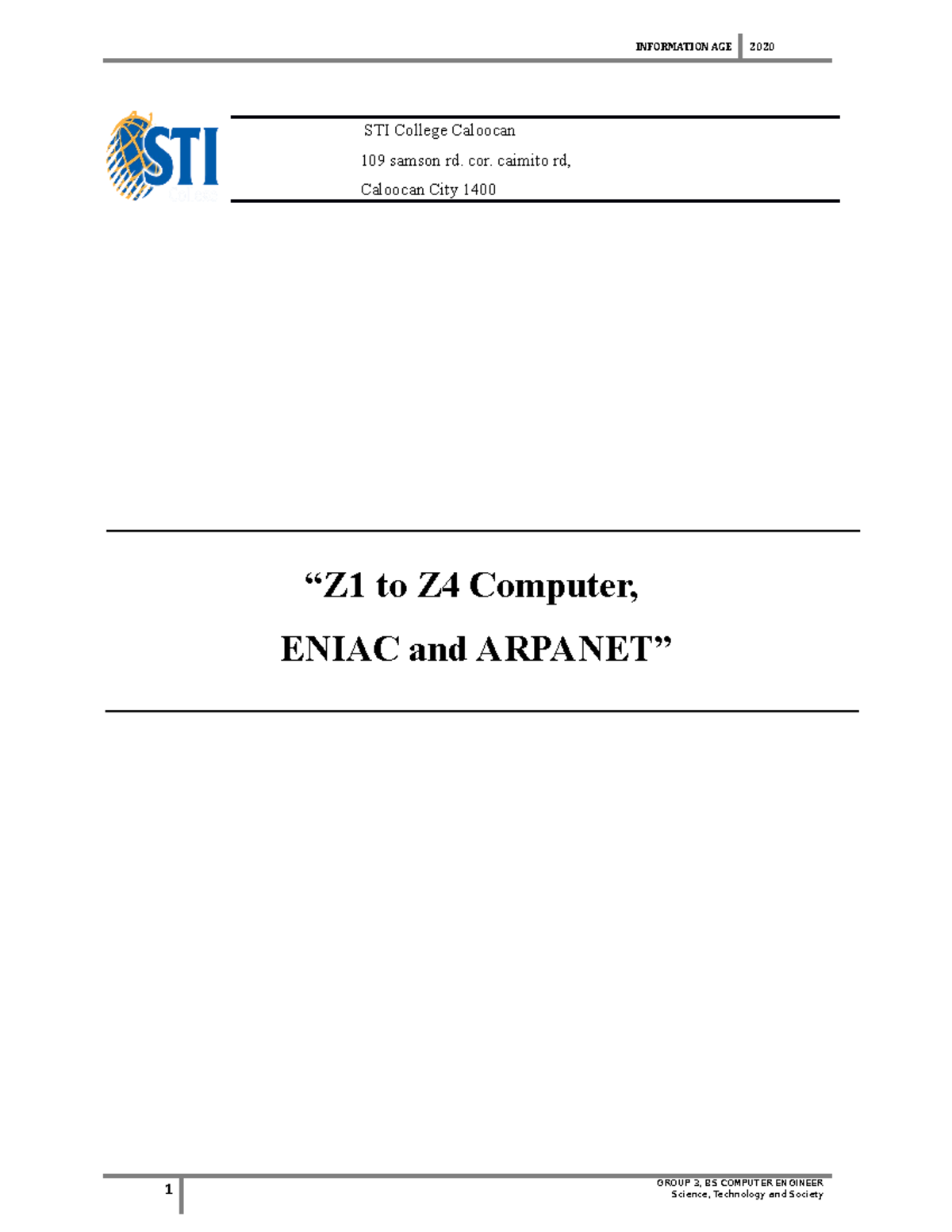 Z1 to Z4 Computer Eniac and Arpanet - INFORMATION AGE STI College ...