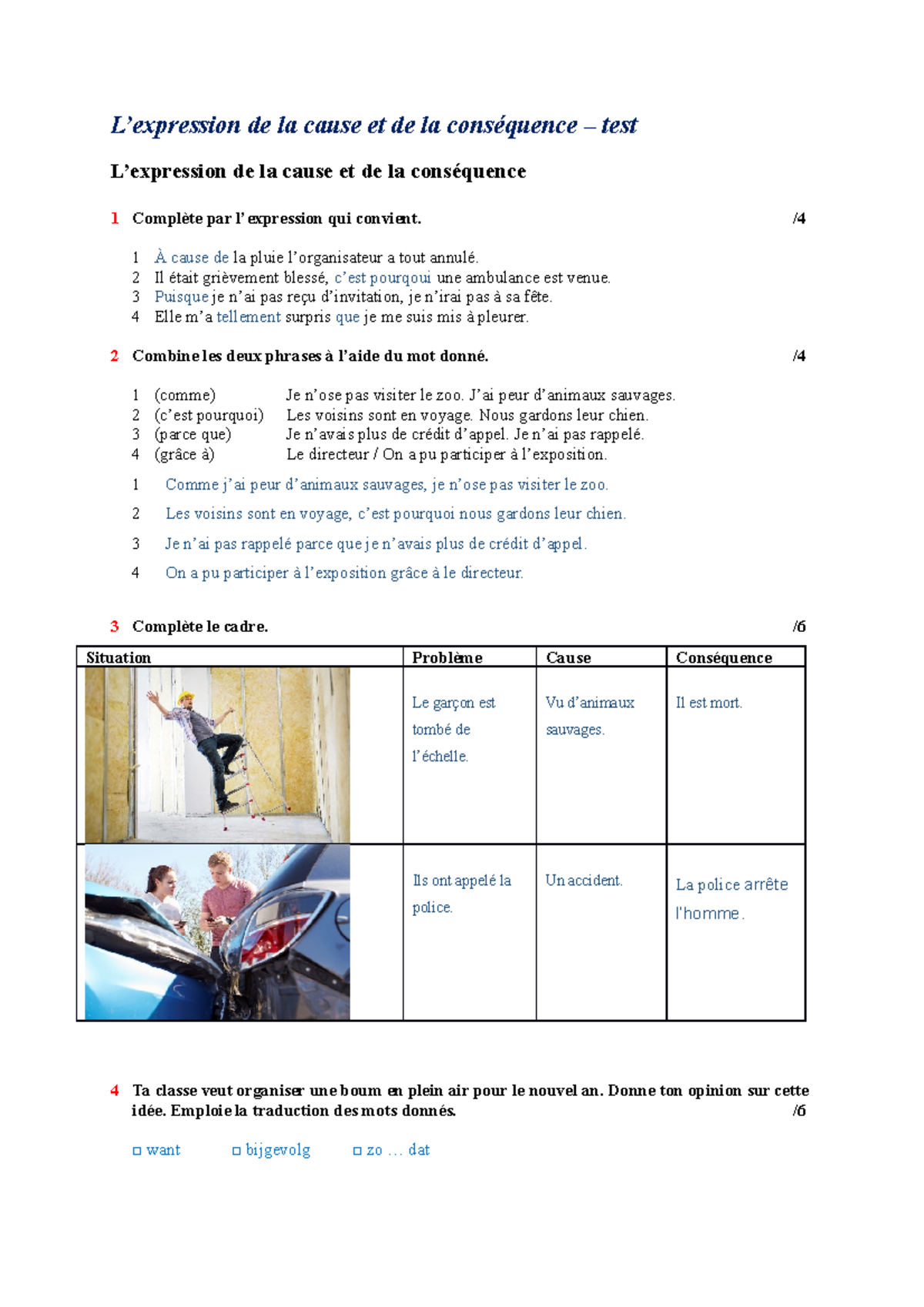 Expression cause et conséquence 2 voorbeeldtoets leeg - L’expression de ...
