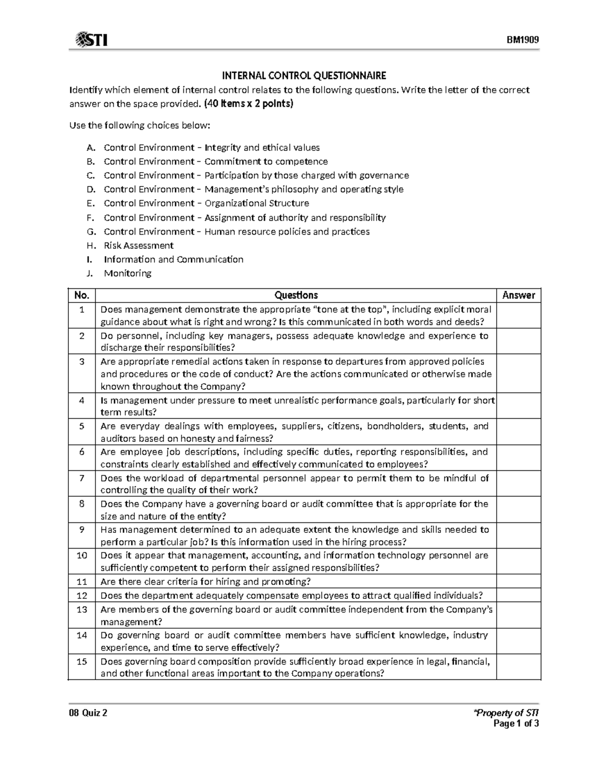 08 Quiz 2 - lpu - BM 08 Quiz 2 *Property of STI Page 1 of 3 INTERNAL ...