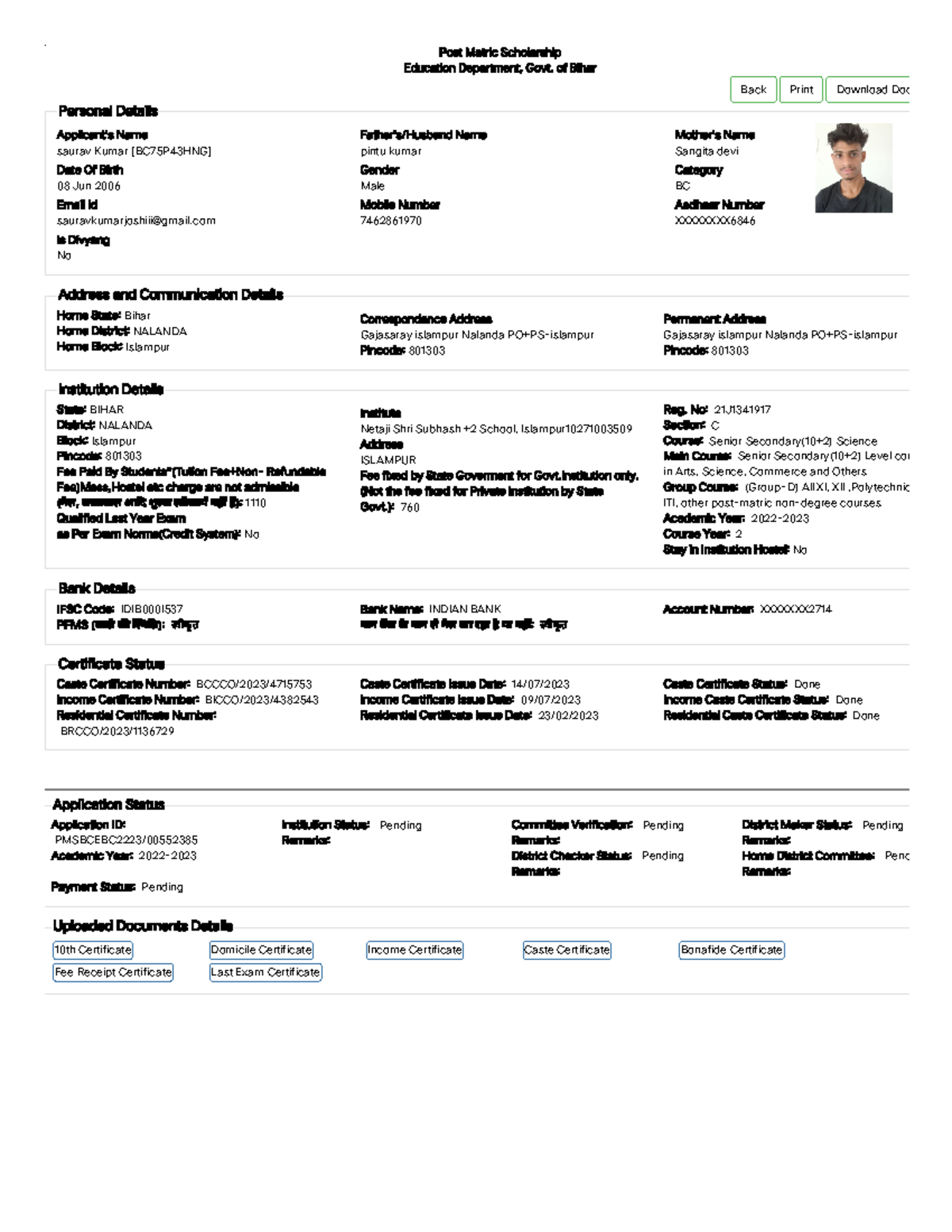 Pmsonline.bih.nic - Post Matric Scholarship Education Department, Govt ...