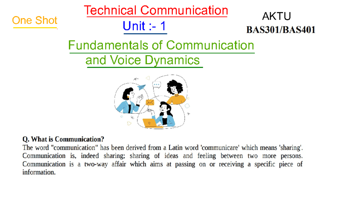 TC Unit 1 - B.tech - Technical Communication Unit :- 1 AKTU One Shot ...