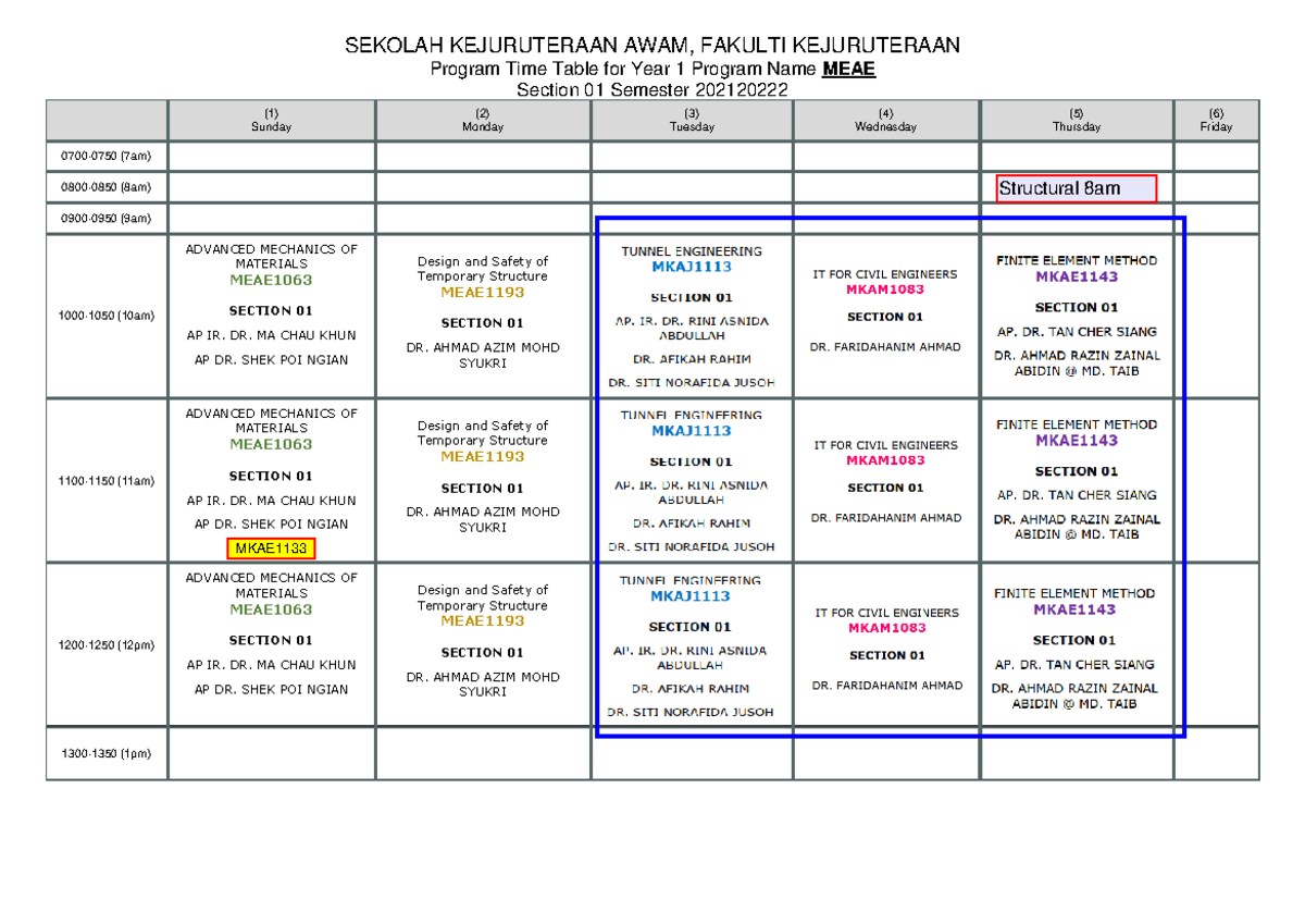 Timetable MEAE sem II 2122 - SEKOLAH KEJURUTERAAN AWAM, FAKULTI ...