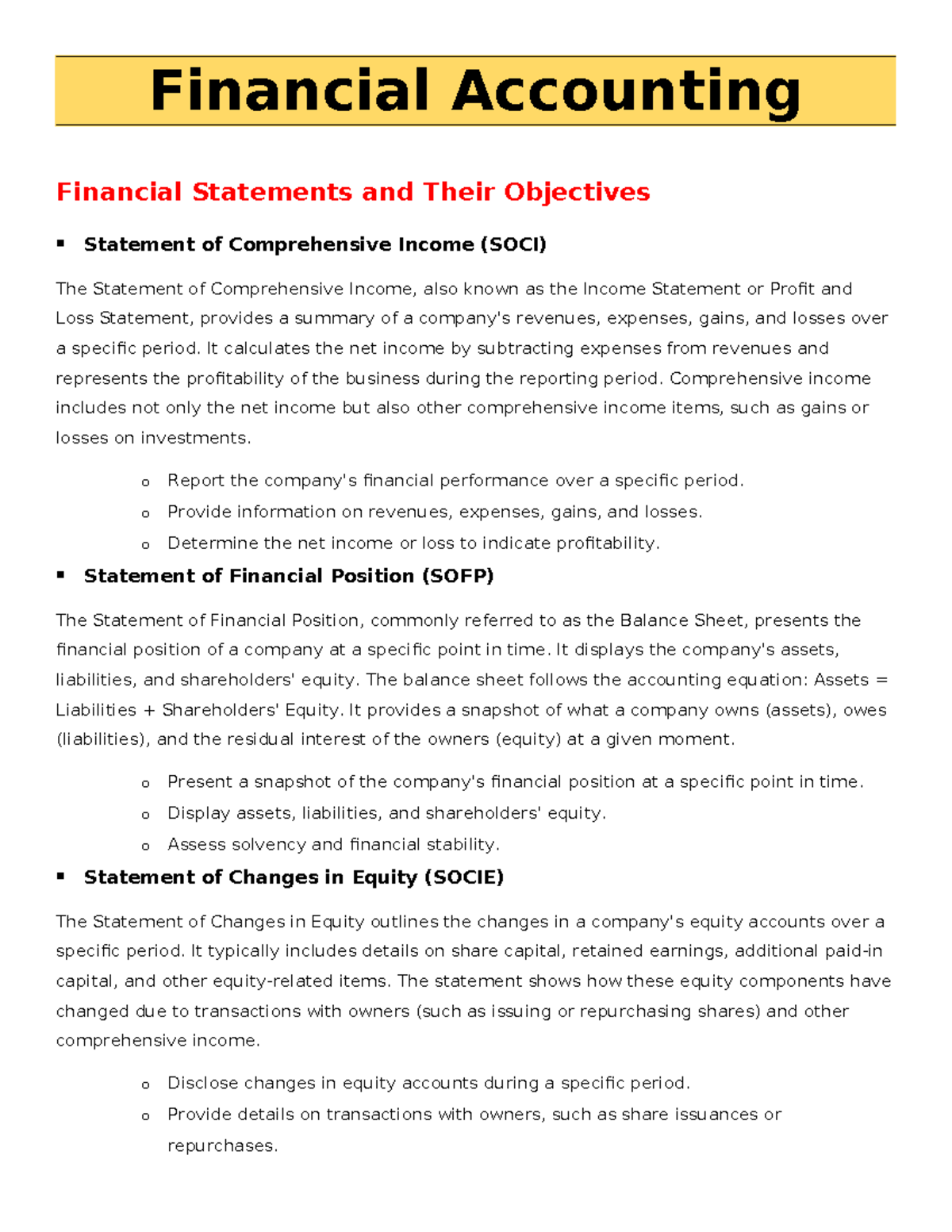 Financial Accounting final term - Financial Accounting Financial ...