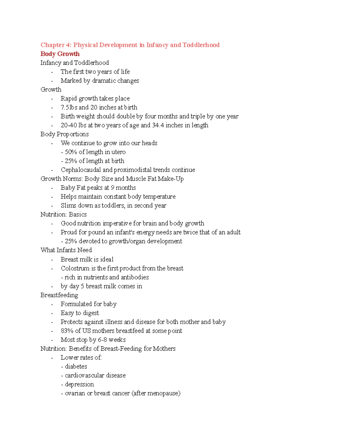 Child dev notes - Chapter 4: Physical Development in Infancy and ...