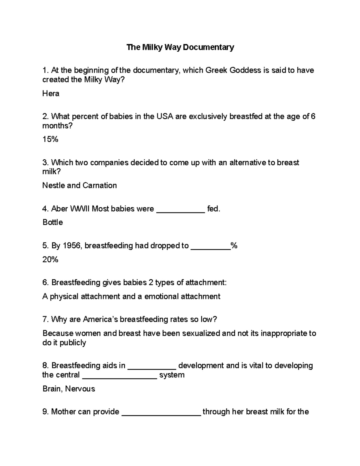 The Milky Way Documentary Nutrition - The Milky Way Documentary At the ...