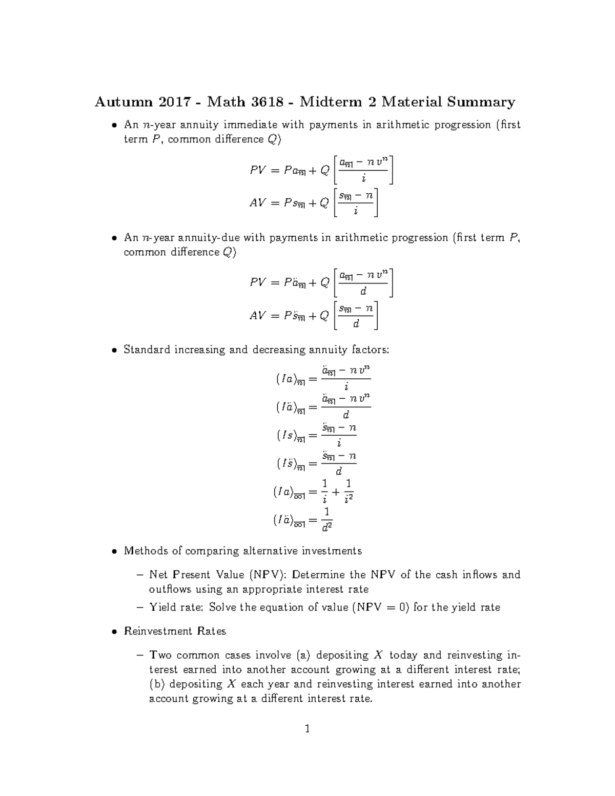 Summary midterm 2 - Autumn 2017 - Math 3618 - Midterm 2 Material ...