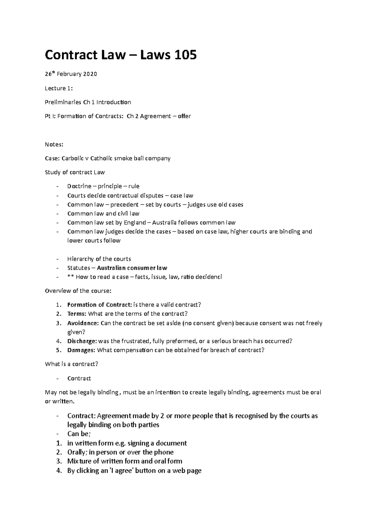 Contract Law - Contract: Agreement made by 2 or more people that is ...