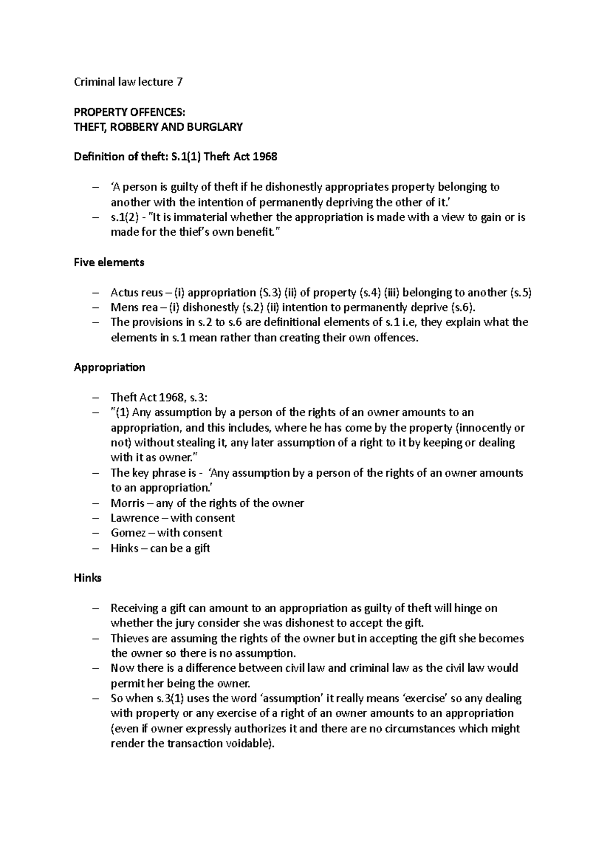 Criminal law theft robbery and burglary - Criminal law lecture 7 ...