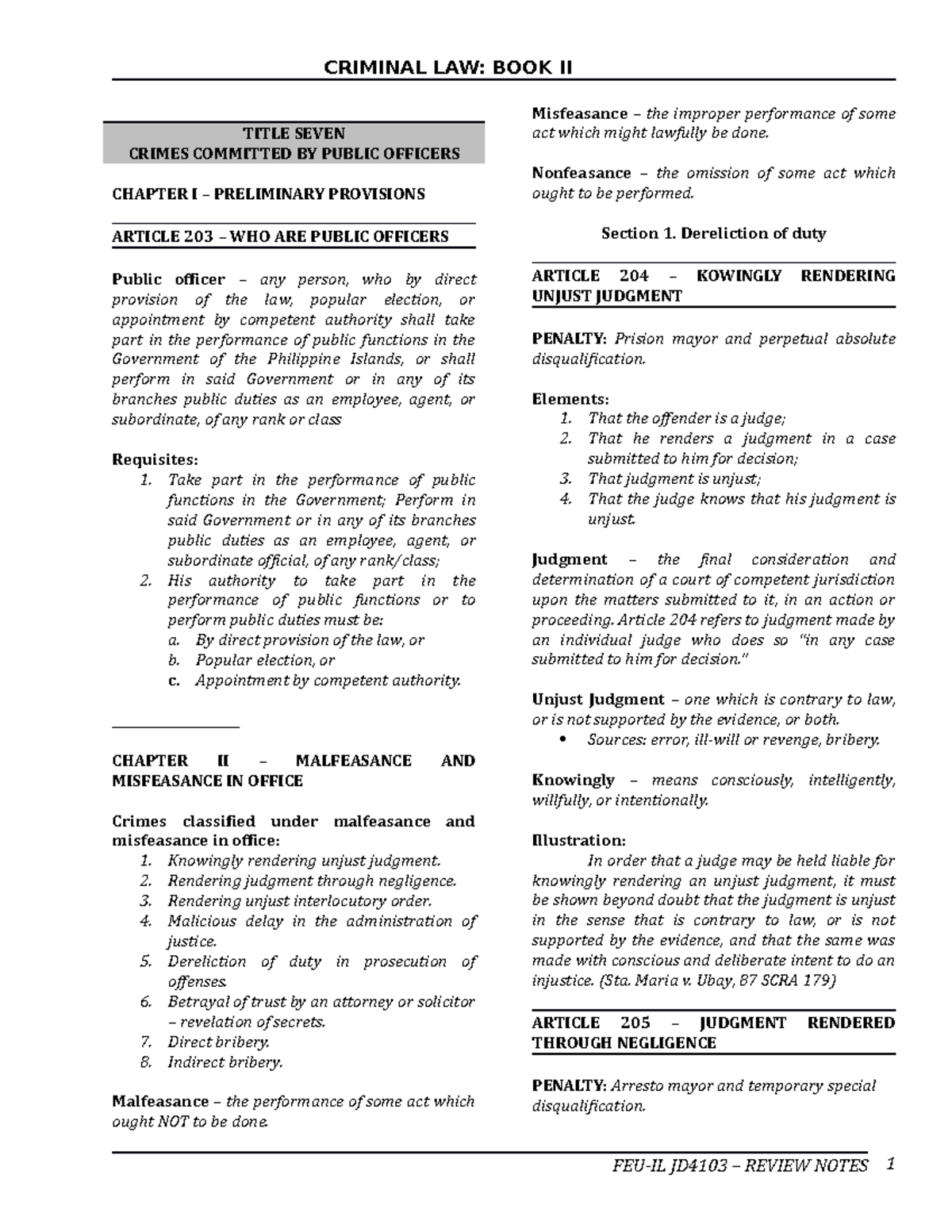 CRIM 2 sample reviewer - TITLE SEVEN CRIMES COMMITTED BY PUBLIC ...