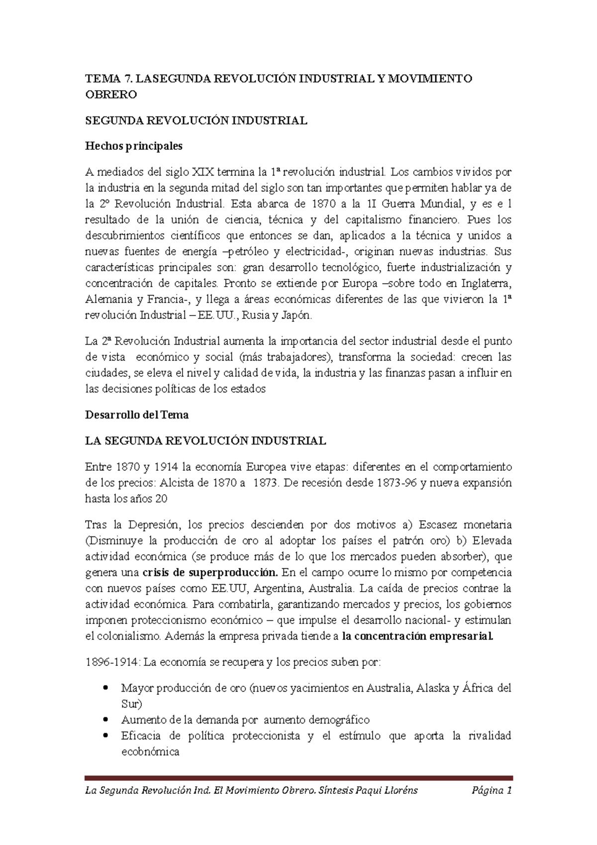 TEMA 7 Segunda Revolución Industrial Y Movimiento Obrero - HIstoria del ...