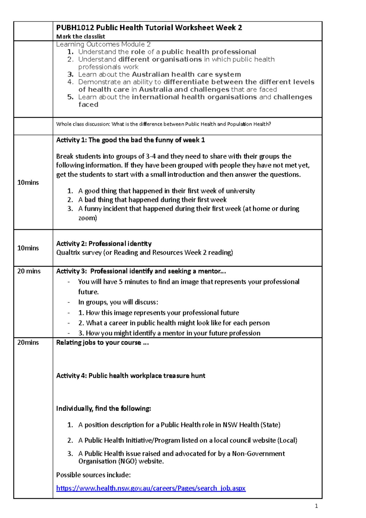 Worksheet 2 - tutorial - PUBH1012 Public Health Tutorial Worksheet Week ...