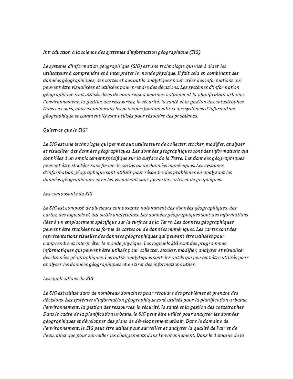 Geographical Information Science (GIS) Notes de cours - Introduction à ...