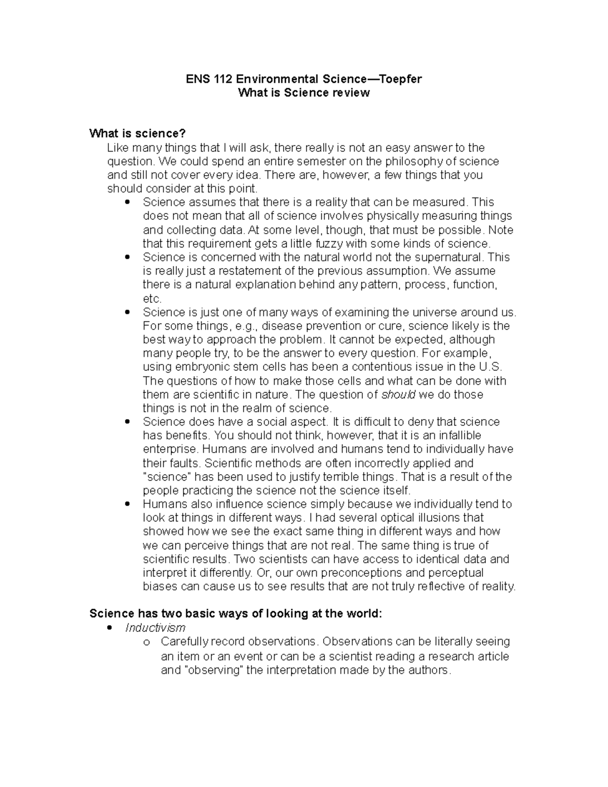 Science as a Process review - ENS 112 Environmental Science—Toepfer ...