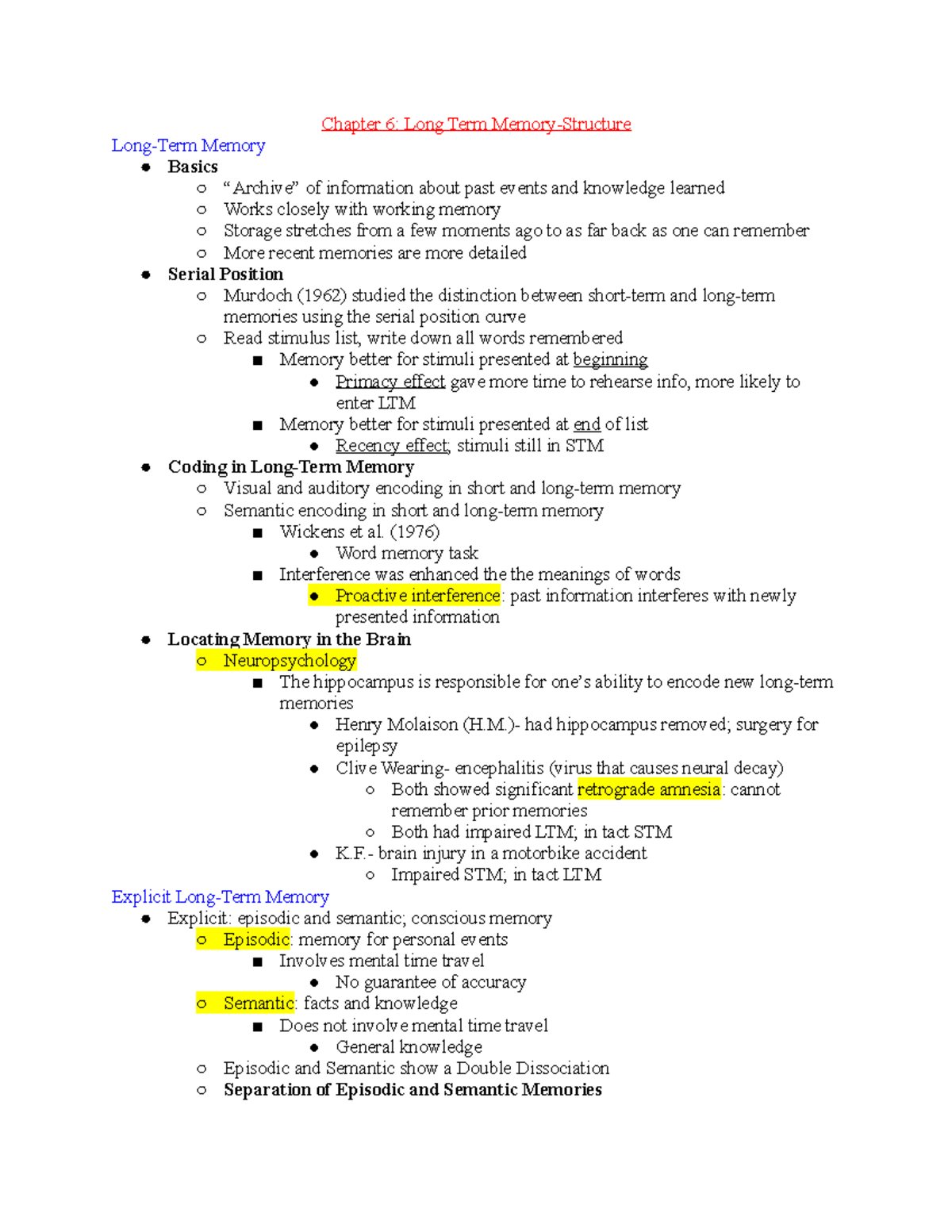 Chapter 6 Long Term Memory and Structure - Chapter 6: Long Term Memory ...