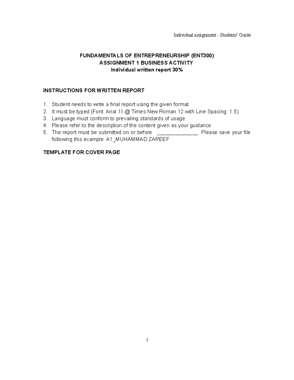 ENT300 Assignment 1 Business Activities General Guidelines 20222 ...