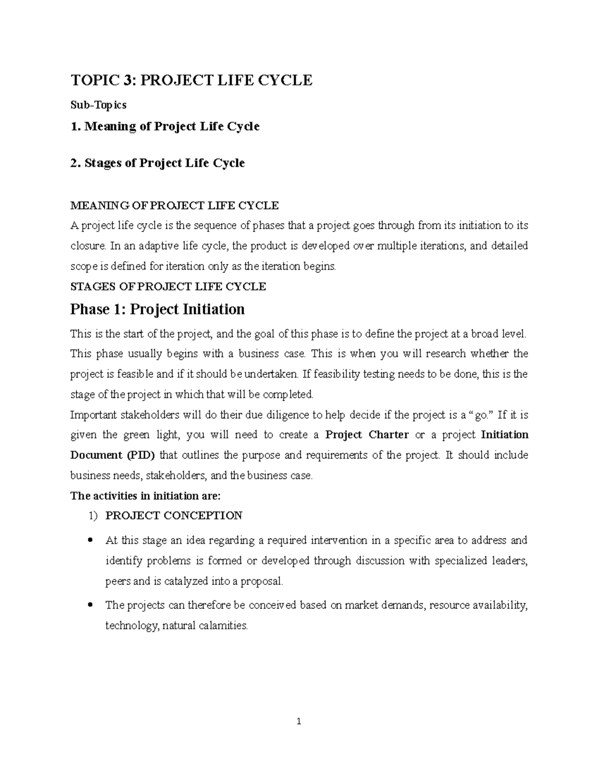 Topic 3 Project LIFE Cycle - TOPIC 3: PROJECT LIFE CYCLE Sub-Topics 1 ...