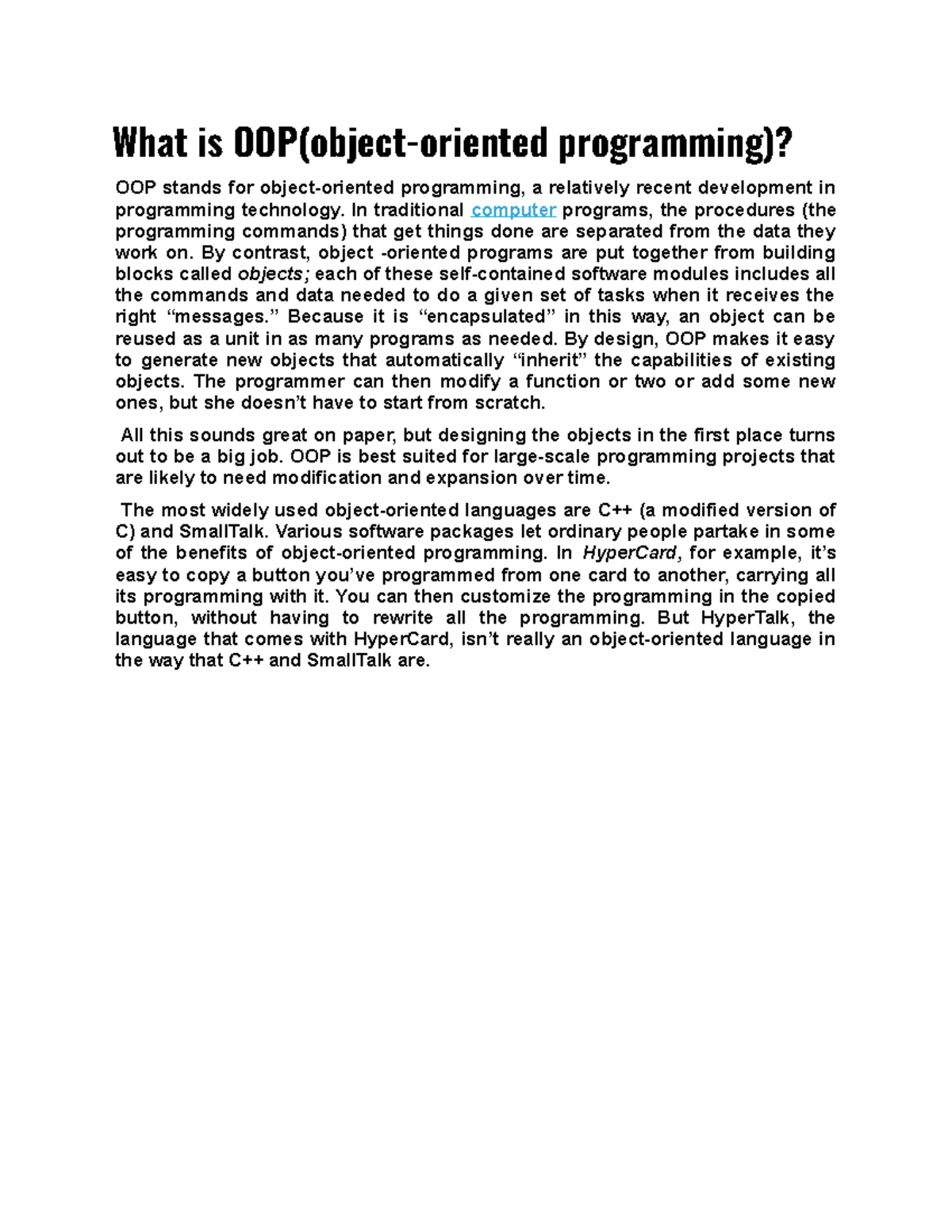 What Is Oopobject Oriented Programming What Is Oopobject Oriented Programming Oop Stands