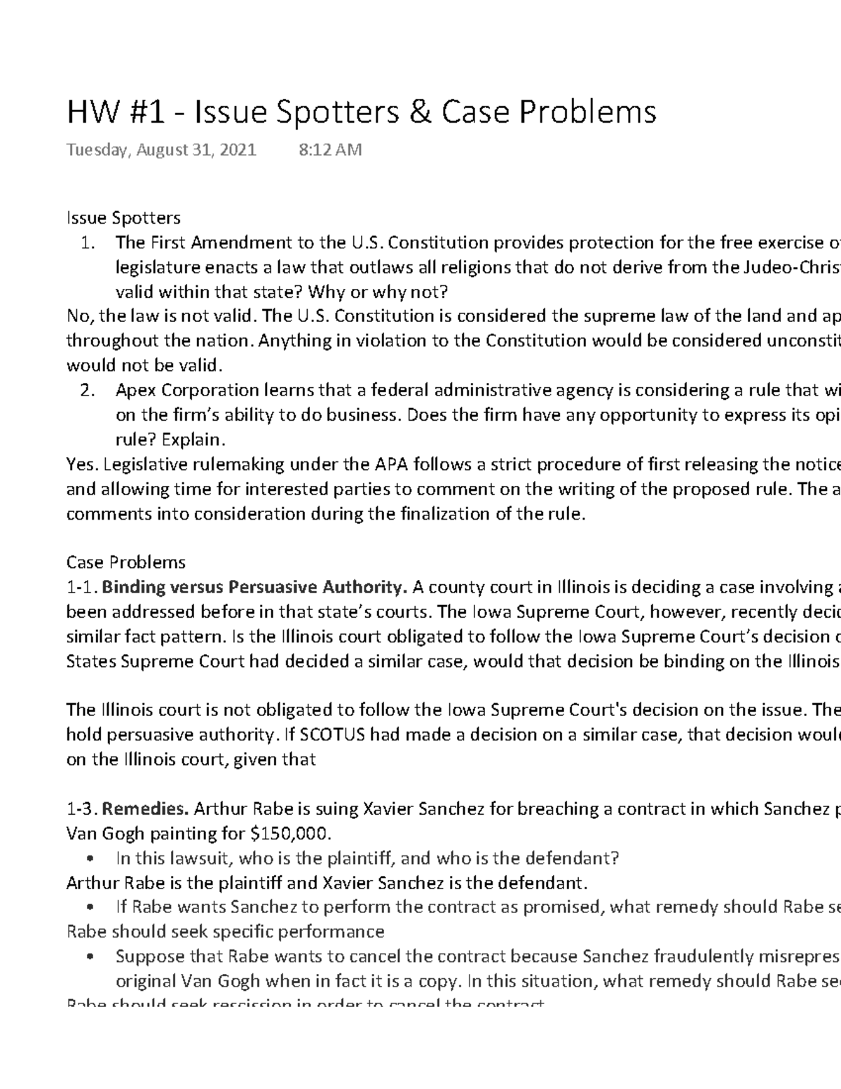 HW 1 - Issue Spotters & Case Problems - Issue Spotters The First ...