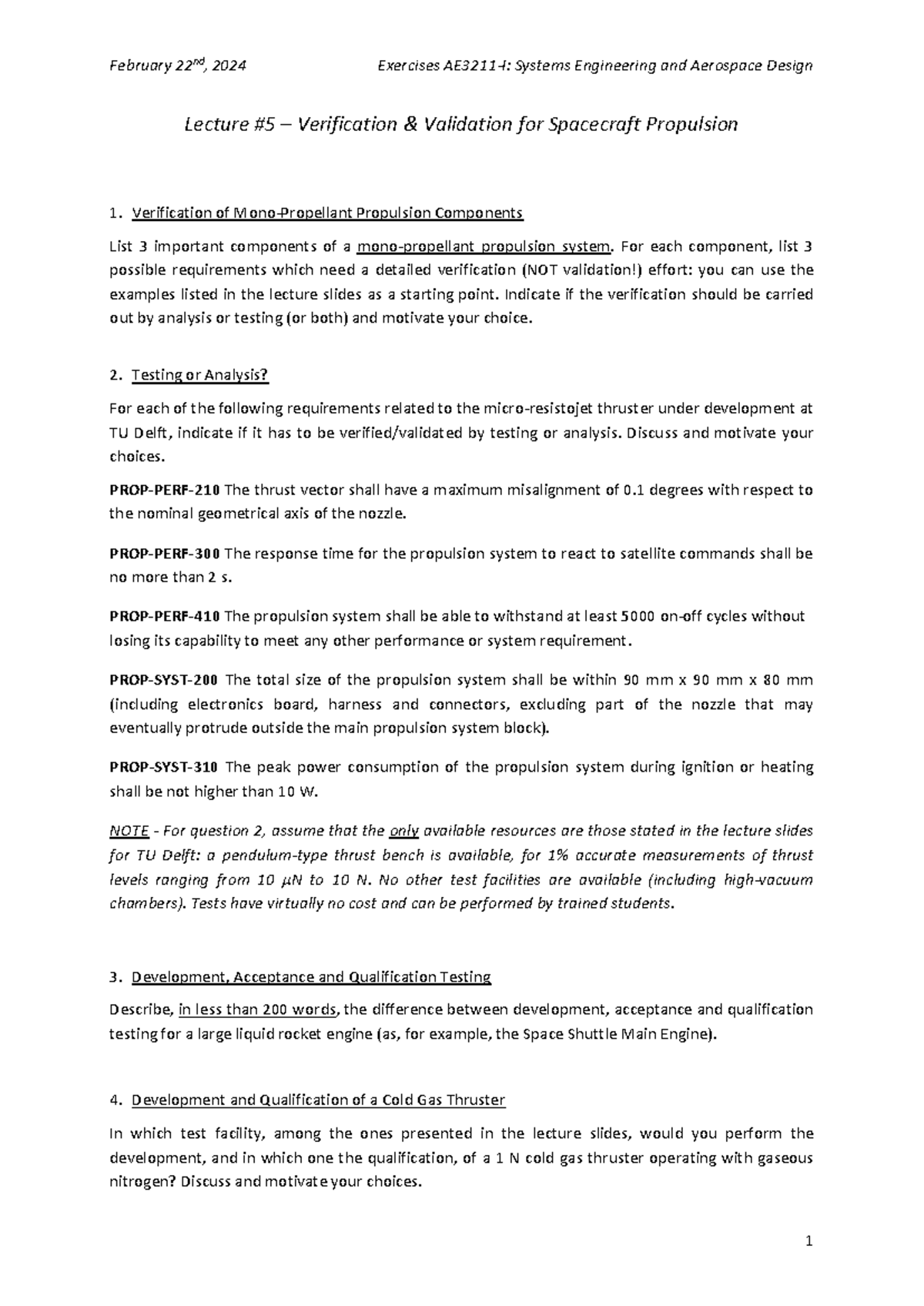 AE3211 Space Exercises Lecture #5 Sample Solutions 2024 - February 22 nd, 2024 Exercises AE3211 ...