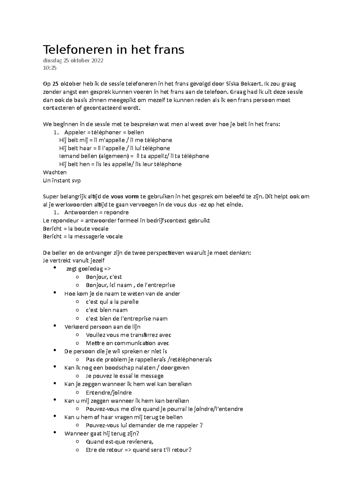 Telefoneren in het frans - Ik zou graag zonder angst een gesprek kunnen ...