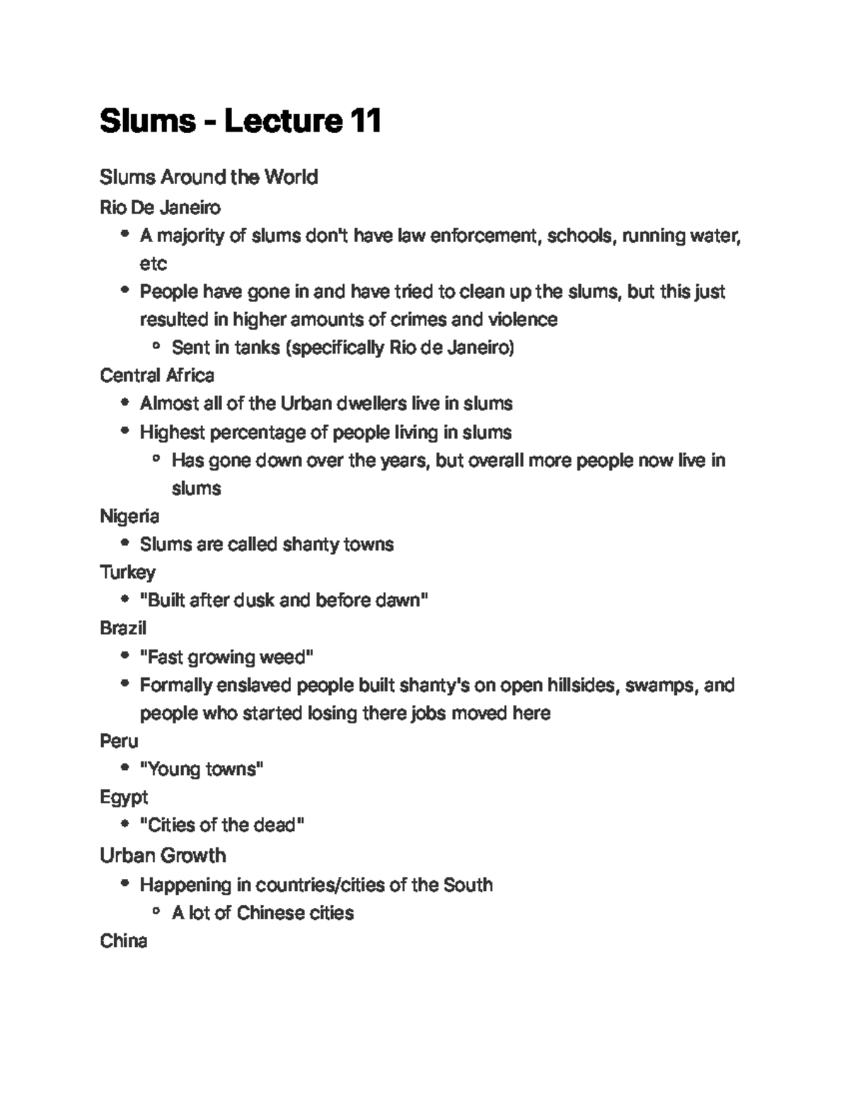 Slums - Lecture 11 - S l u m s - Le c t u re 1 1 S l u m s A ro u n d t ...